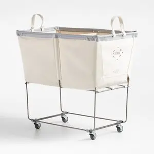Crate & Barrel Steele ® Canvas 4-bushel Divided Sorter Rolling Laundry Hamper - White