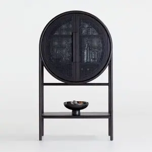CRATE & BARREL West Charcoal Brown Cane Bar Cabinet