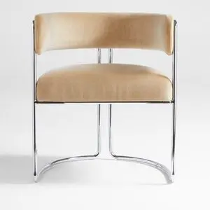 Crate & Barrel Malak Chrome Upholstered Dining Arm Chair - Silver