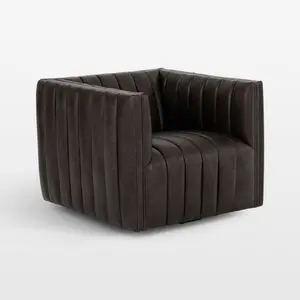 Crate & Barrel Cosima Leather Channel Tufted Chair - Brown/customizable