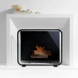 Crate & Barrel Telum Glass Fireplace Screen - Black