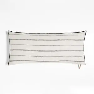 Crate & Barrel Chatou Organic Cotton Arctic Ivory Stripe 36"x16" Throw Pillow Cover - White