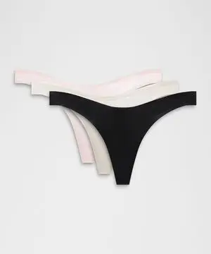 Lululemon Wundermost Ultra-soft Nulu Dipped-waist Thong Underwear - Black/light Ivory/pink Pearl