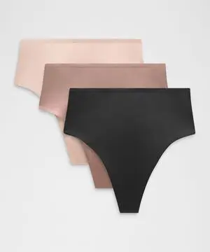 Lululemon Wundermost Ultra-soft Nulu High-waist Thong Underwear - Black/twilight Rose/misty Shell