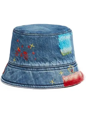 Marni Star-embroidered Denim Bucket Hat - Blue