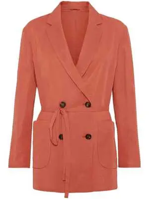 Brunello Cucinelli Double-breasted Cotton Belted Blazer