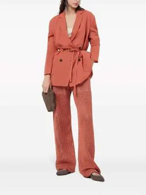 Brunello Cucinelli Double-breasted Cotton Belted Blazer