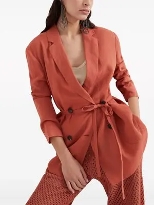 Brunello Cucinelli Double-breasted Cotton Belted Blazer