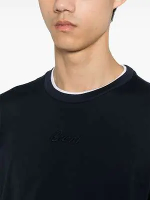 Brioni Logo-embroidered Cotton T-shirt - Blue