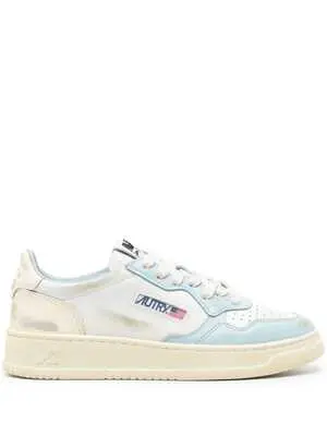 AUTRY Distressed Panelled Leather Sneakers - White