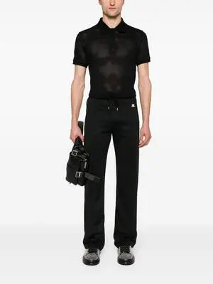 COURREGES Logo-patch Mesh Polo Shirt - Black