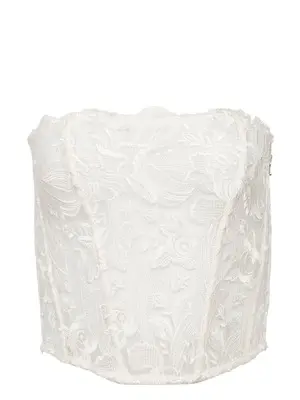 FLEUR DU MAL Lola Bow-embroidered Corset Top - White