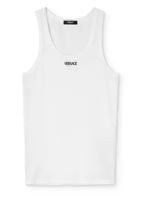 Versace Logo-embroidered Ribbed Tank Top - White