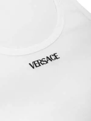Versace Logo-embroidered Ribbed Tank Top - White