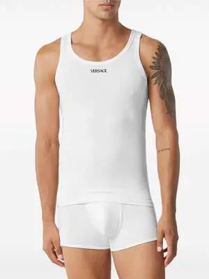 Versace Logo-embroidered Ribbed Tank Top - White