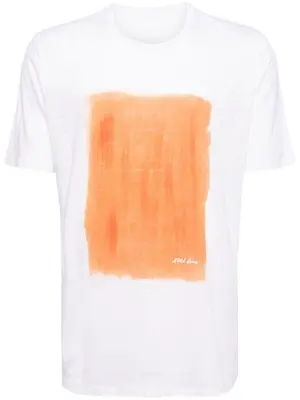 120% Lino Paint-print Linen T-shirt - Neutrals