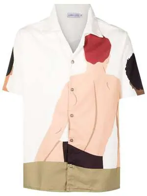 AMIR SLAMA Graphic-print Cotton Shirt Neutrals