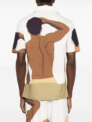 AMIR SLAMA Graphic-print Cotton Shirt - Neutrals