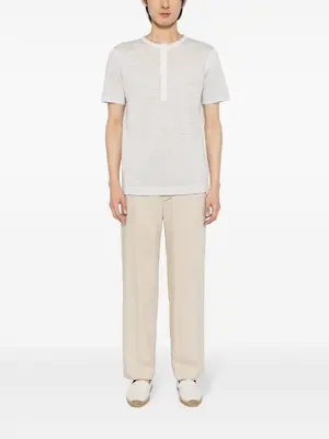 120% Lino Button-placket Linen T-shirt - Grey