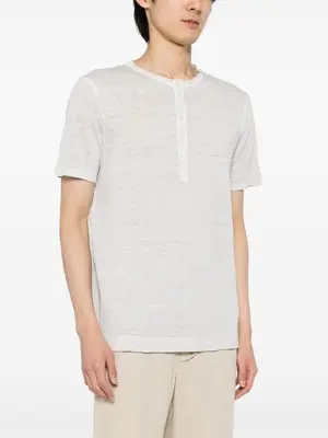 120% Lino Button-placket Linen T-shirt - Grey
