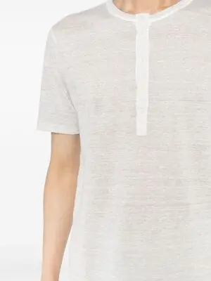 120% Lino Button-placket Linen T-shirt - Grey