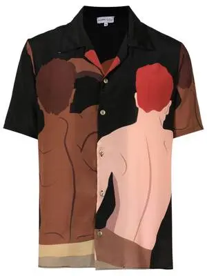 AMIR SLAMA Graphic-print Short-sleeved Shirt - Brown