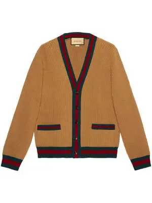 Gucci Web Stripe-trim Wool Cardigan - Brown
