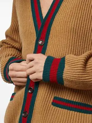 Gucci Web Stripe-trim Wool Cardigan - Brown