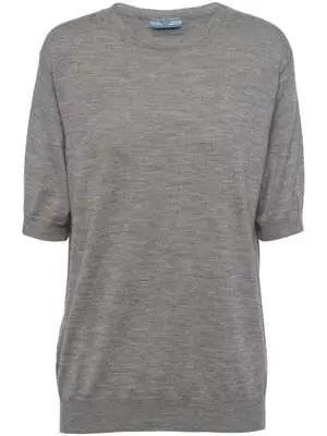 Prada Triangle-logo Cashmere Knitted Top - Grey