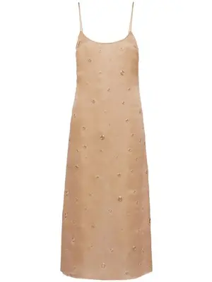Prada Eyelet-detail Silk Organza Midi Dress - Neutrals