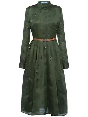 Prada Eyelet-detail Silk Organza Midi Dress