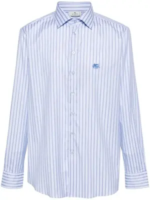 Etro Pegaso Motif-embroidered Cotton Shirt - Blue