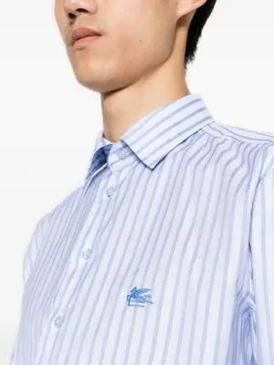 Etro Pegaso Motif-embroidered Cotton Shirt - Blue