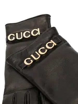 Gucci Logo-lettering Leather Gloves