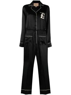 Gucci Embroidered Logo Jumpsuit - Black
