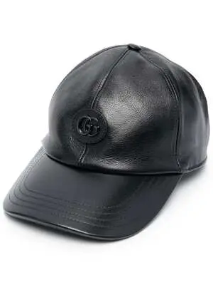 Gucci Double G Leather Baseball Hat - Black | Editorialist