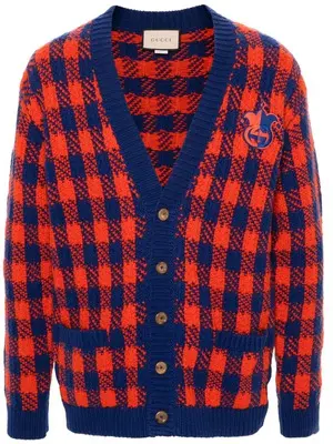 Gucci Interlocking Gg Gingham Wool Cardigan