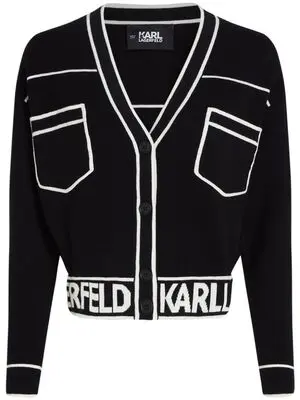 Karl Lagerfeld Logo-intarsia Cropped Cardigan - Black
