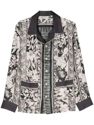 PIERRE-LOUIS MASCIA Floral-print Silk Shirt - Black