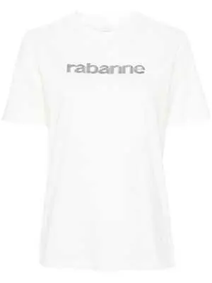 Rabanne Sequined-logo Cotton T-shirt - White