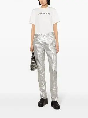 Rabanne Sequined-logo Cotton T-shirt - White