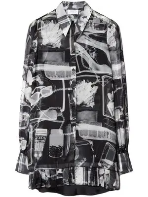 Women's Black White Silk
