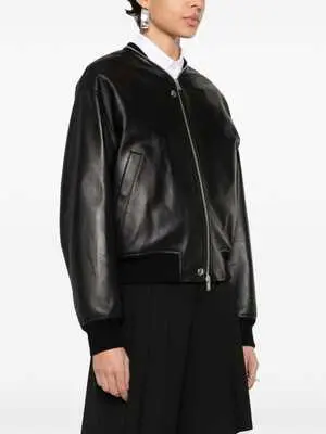 JIL SANDER Leather Bomber Jacket - Black
