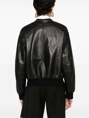 JIL SANDER Leather Bomber Jacket - Black
