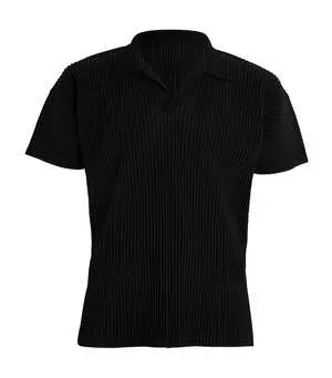 Issey Miyake Pleated Polo Shirt - Black