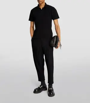 Issey Miyake Pleated Polo Shirt - Black