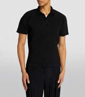 Issey Miyake Pleated Polo Shirt - Black