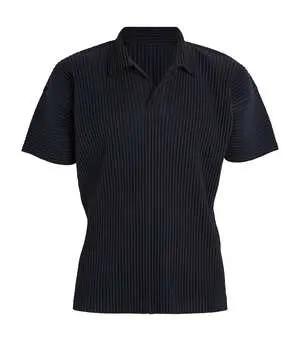 Issey Miyake Pleated Polo Shirt - Navy