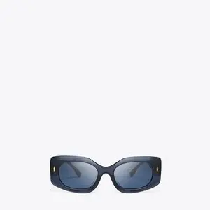 Tory Burch Miller Pushed Rectangle Sunglasses Transparent Navy/dark Blue