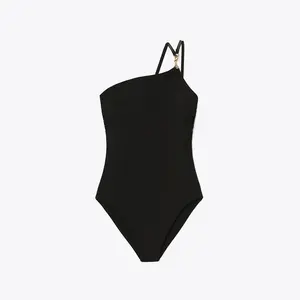 Tory Burch One-shoulder Clip Swimsuit - Black